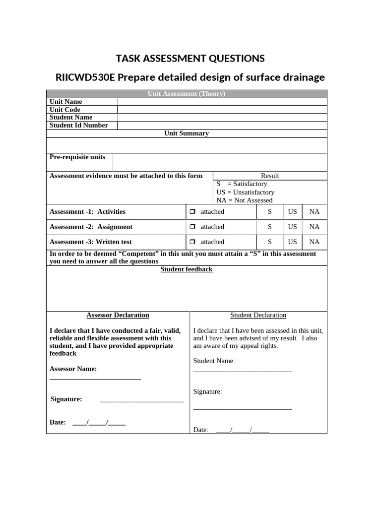 RIICWD530E Surface Drainage Task Assessment | PDF