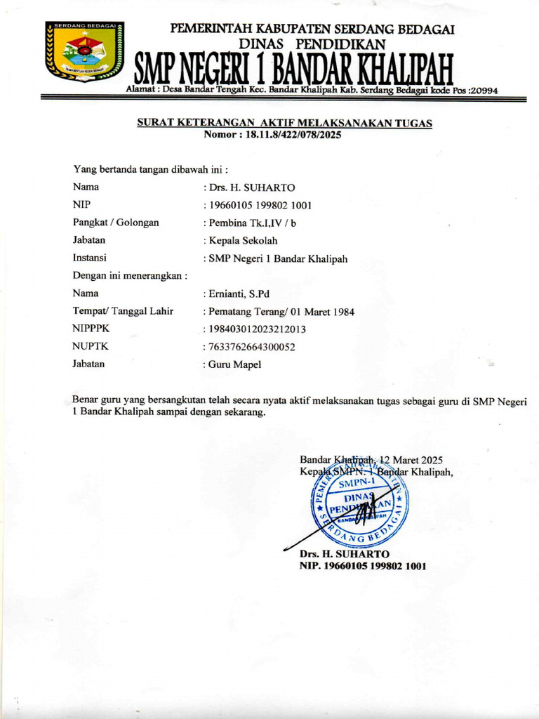 Surat Aktif Erniati | PDF