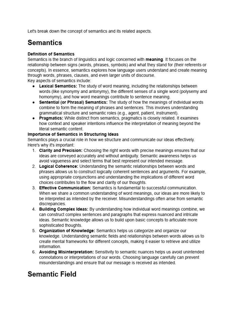 Semantics - Definition of Semantics - Importance O... | PDF | Semantics | Word