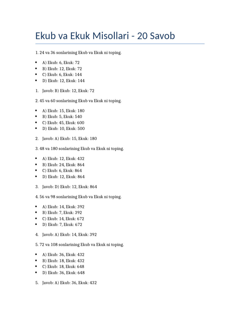 Ekub Ekuk Misollar 20 Savob Fixed | PDF