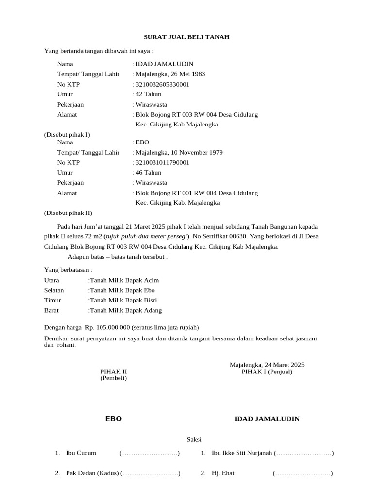 Surat Jual Beli Tanah Ebo PDF | PDF