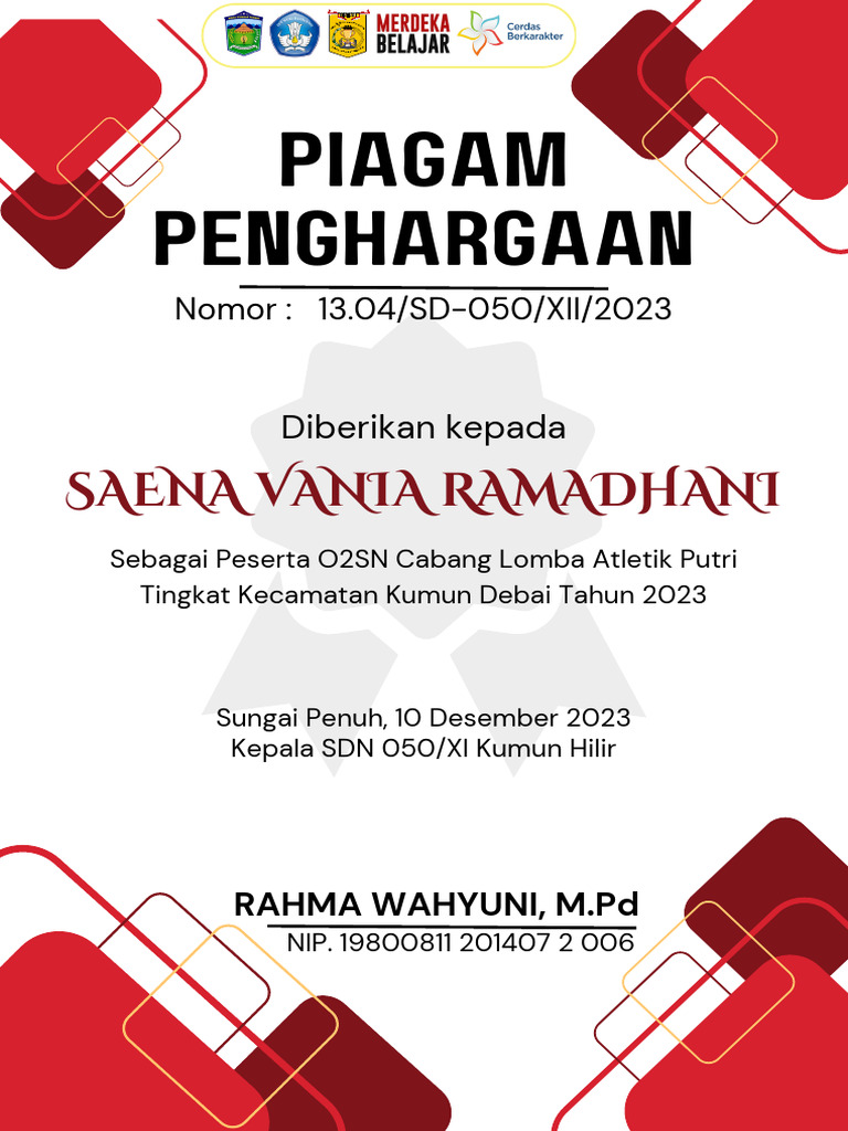 Merah Putih Tekstur Vintage Kreatif Sekolah Piagam Penghargaan | PDF