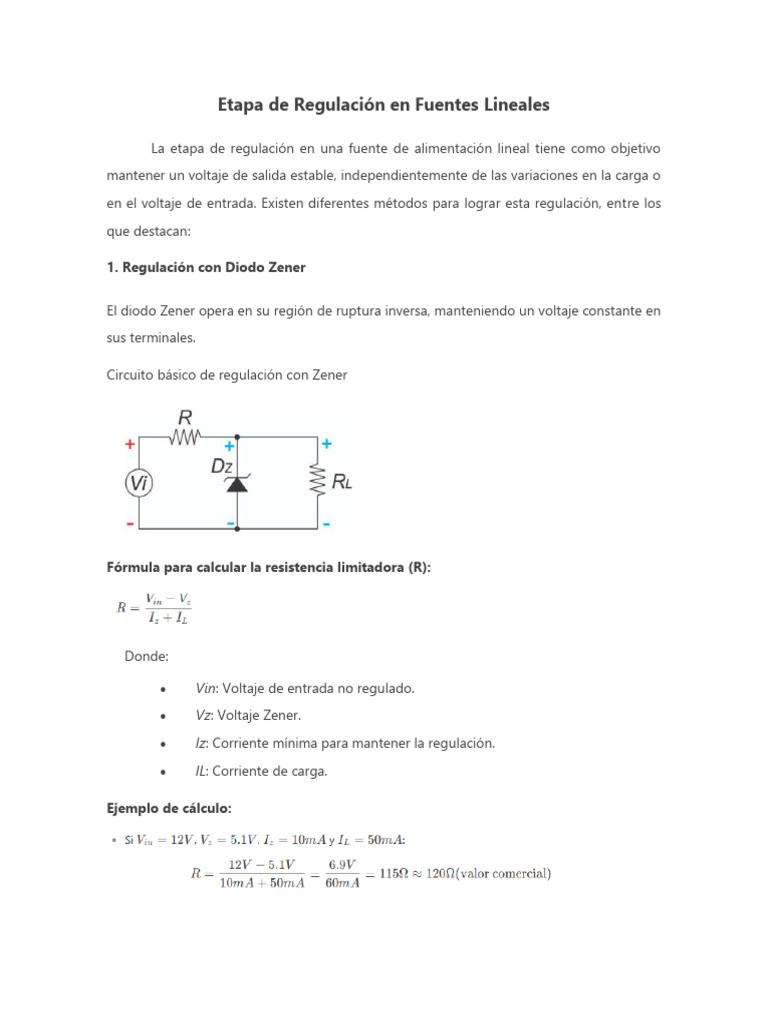 Etapa de Regulación en Fuentes Lineales | PDF | voltaje | Componentes ...