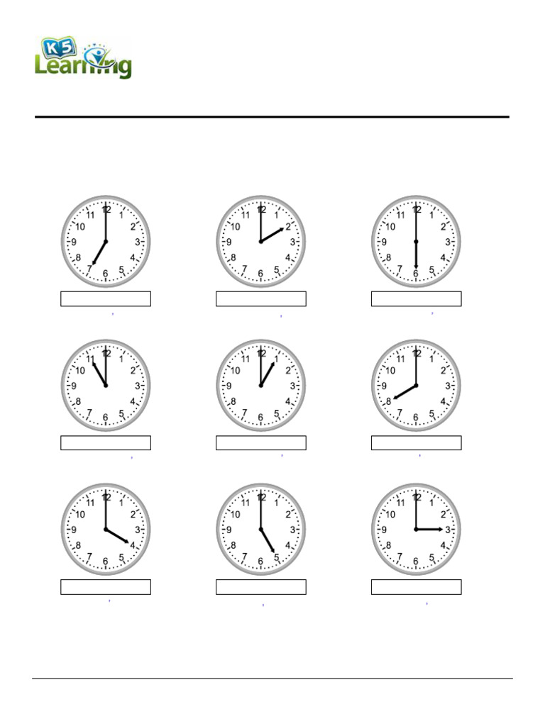 Grade 2 Telling Time Whole Hours A | PDF