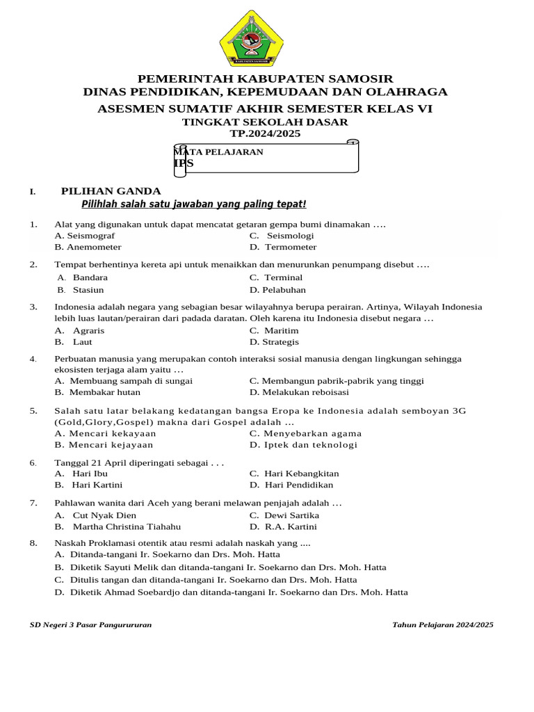 Soal Uas Ips Tp.2024 - 2025 | PDF