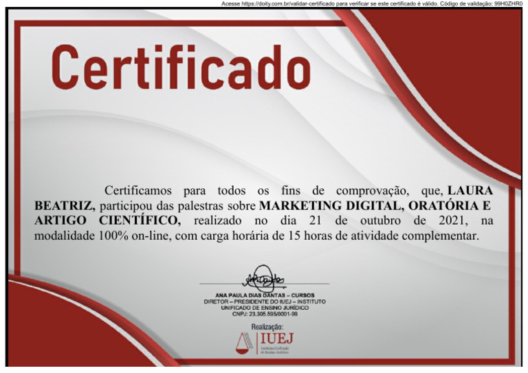 Certificado Participacao Otvcu | PDF