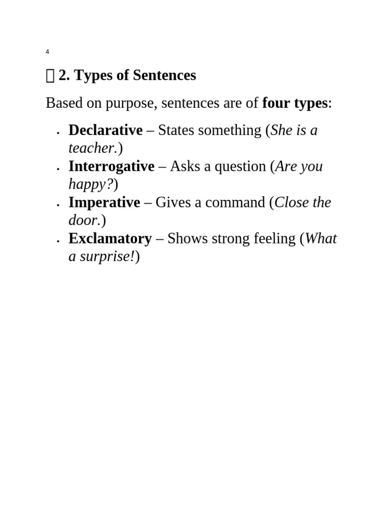 Types of Sentences Four Types Declarative Interrogative Imperative ...