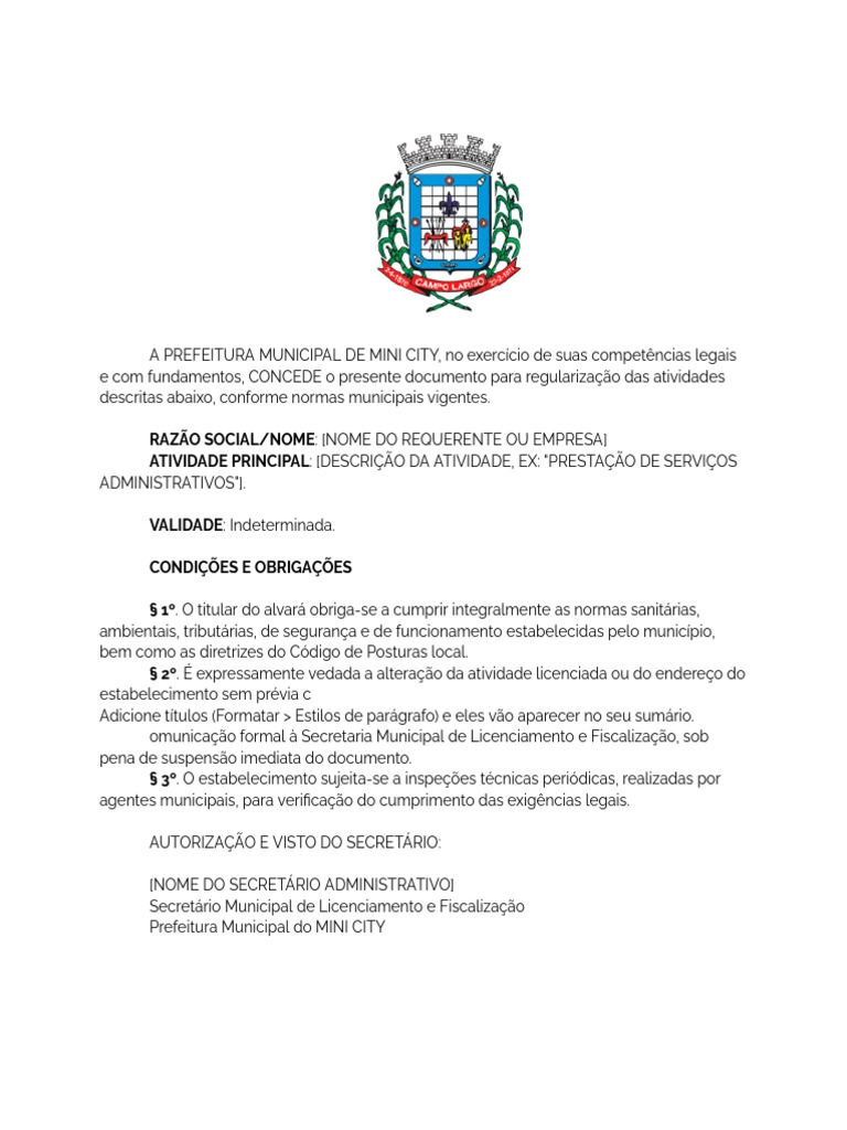 Modelo de Alvará de Funcionamento | PDF