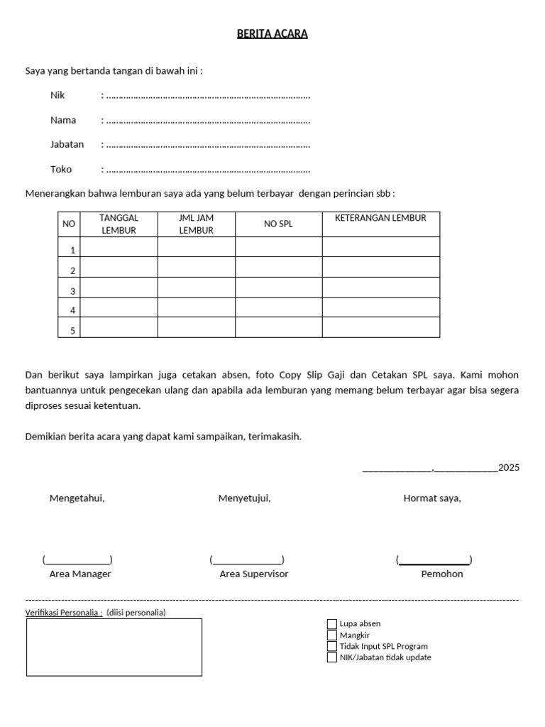 Permohonan Pembayaran Lemburan | PDF