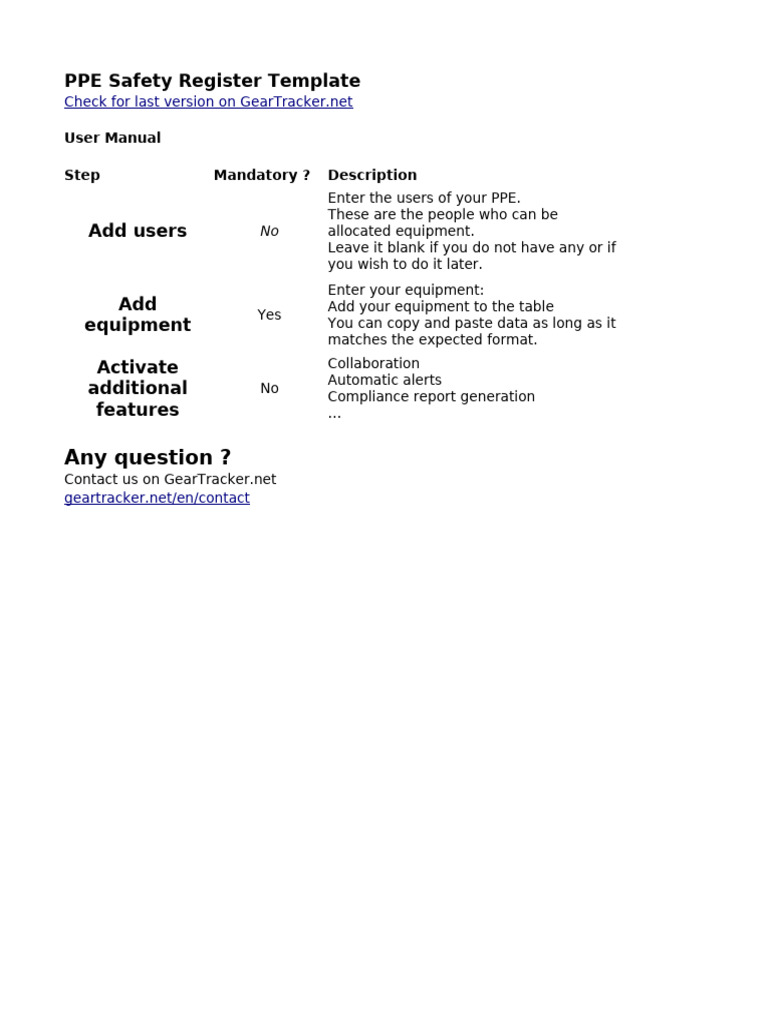 Ppe Safety Register Template | PDF | Computing