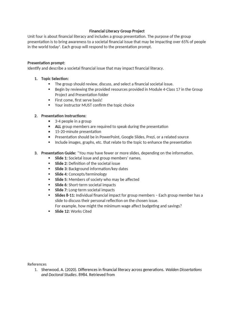 Financial Literacy Group Project and Rubric Updated(1) - Tagged | PDF ...