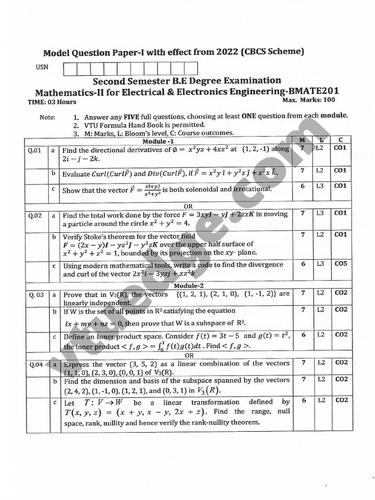 22MATE201 - MQP Scheme Solution AB C Div | PDF