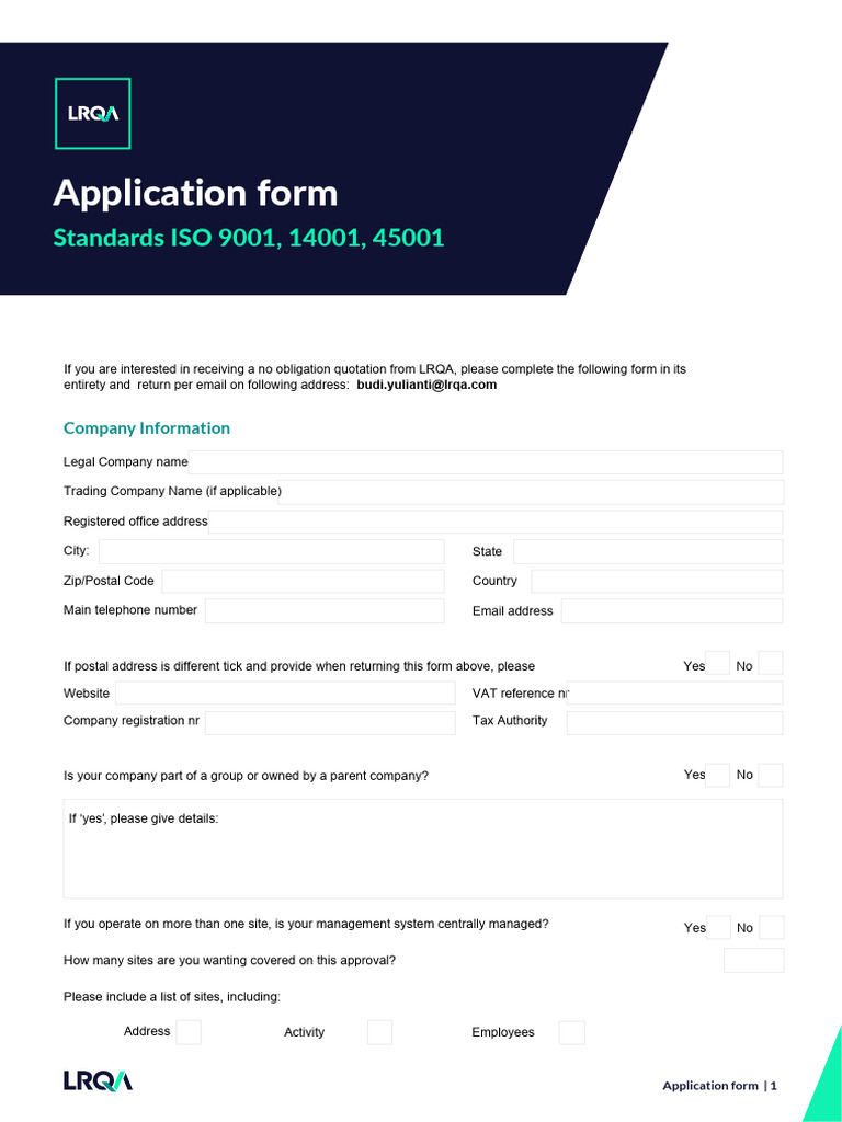 ISO Certification Application Form | PDF | Business