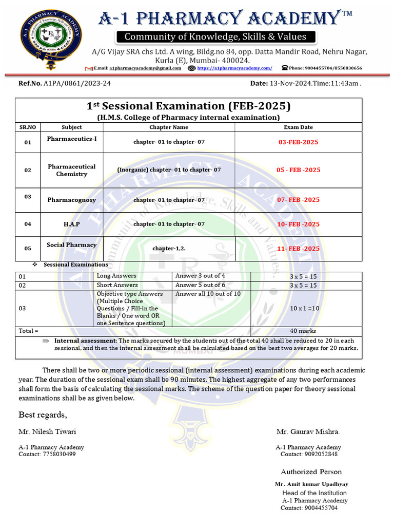 1st Sessional Examination (FEB-2025) | PDF | Data Collection | Evaluation