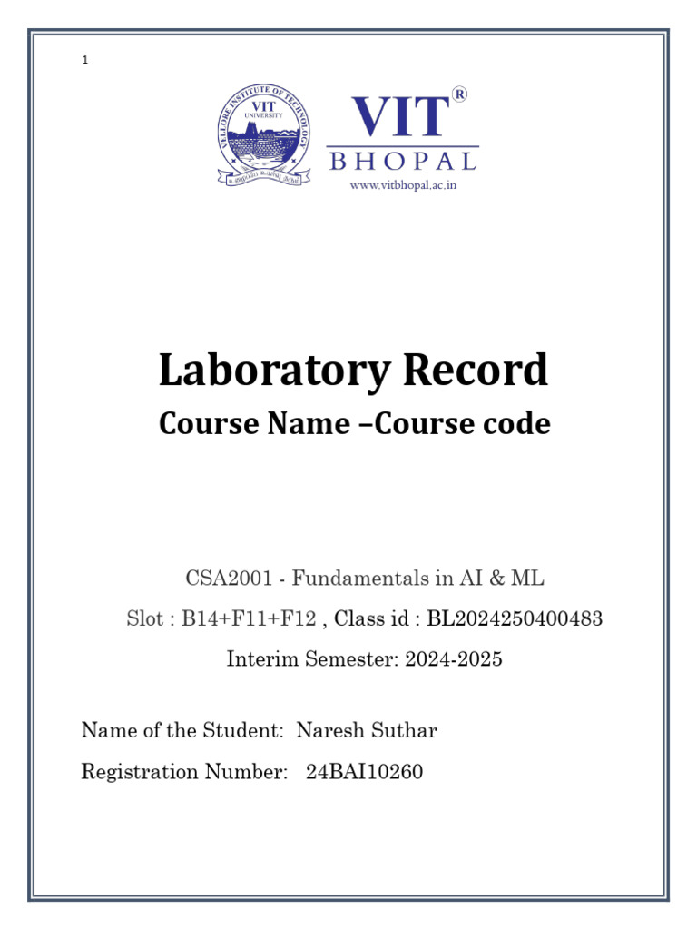 Lab Record File (24BAI10260) | PDF | Computer Programming | Theoretical Computer Science