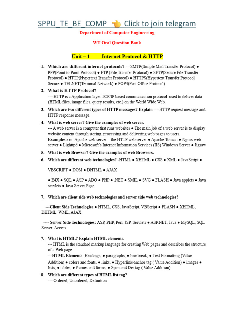 WT Oral Question Bank With Answer | PDF | World Wide Web | Internet & Web