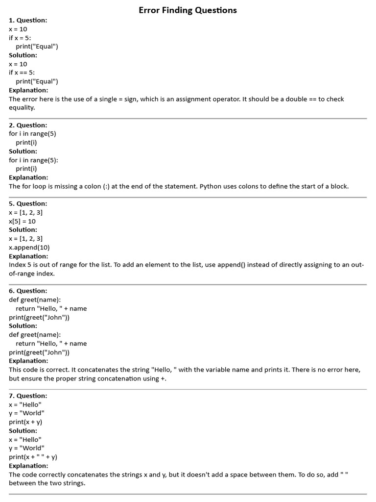 Error Questions and Solution PDF | PDF | Parameter (Computer Programming) | String (Computer ...