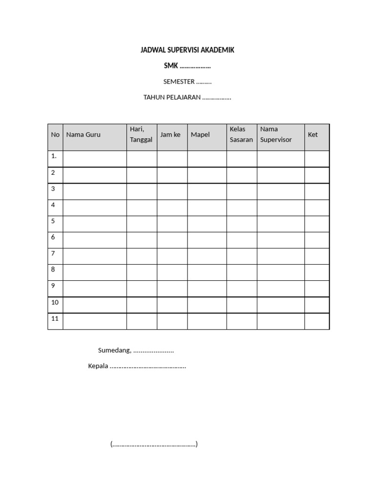 Jadwal Supervisi Akademik | PDF