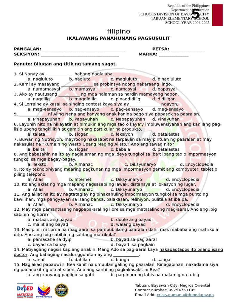 Filipino 5 Final 2ND PT | PDF