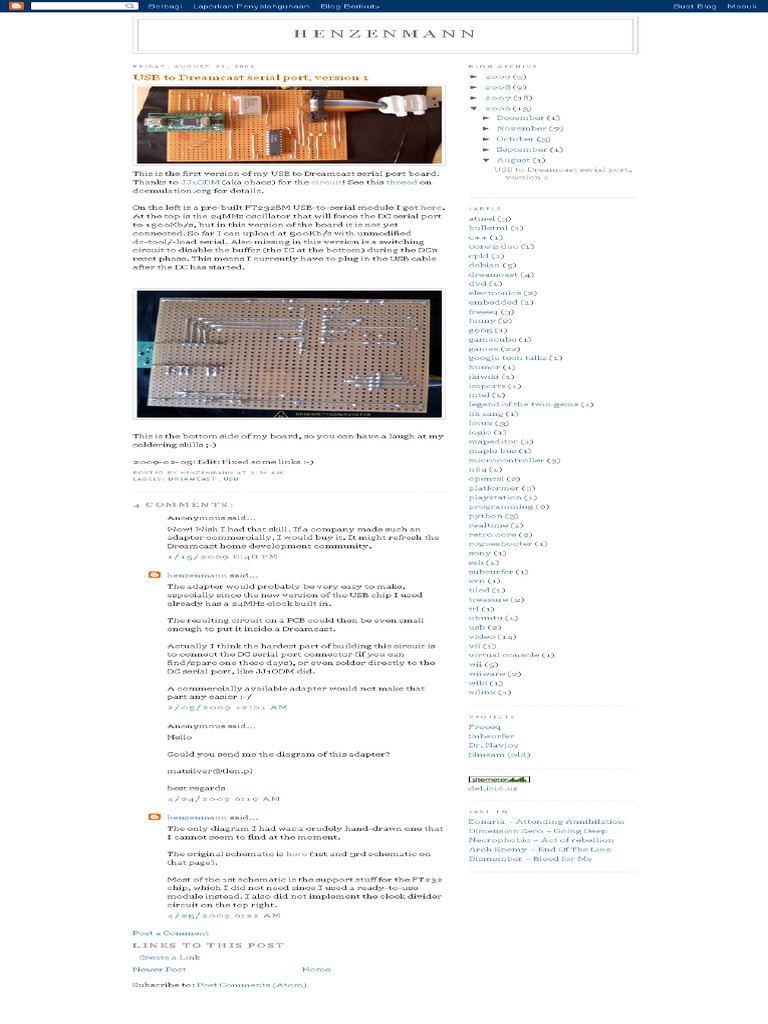 henzenmann- USB to Dreamcast serial port, version 1 | PDF