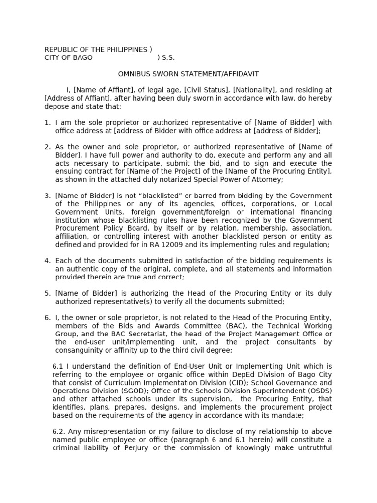 Omnibus Sworn Statement 2025 Word | PDF | Affidavit | Justice