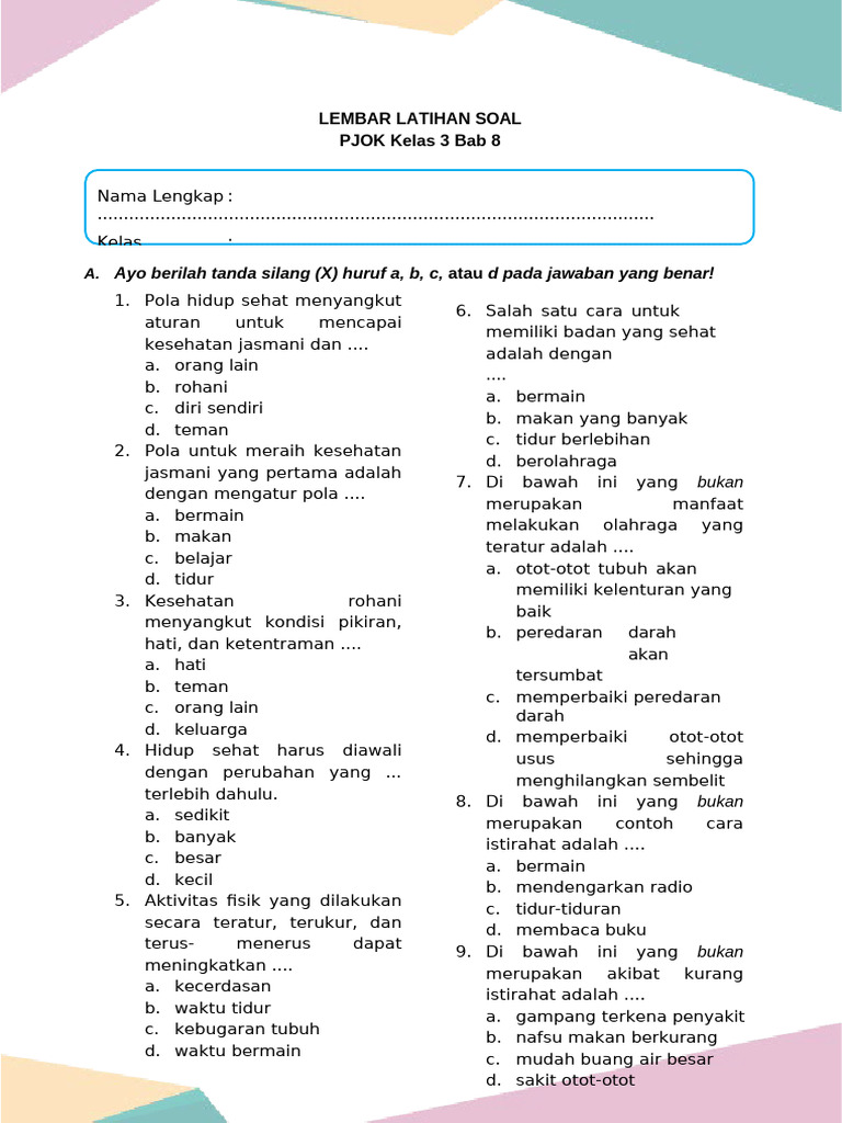 Pjok - 3 - Latihan Soal - Bab 8 | PDF