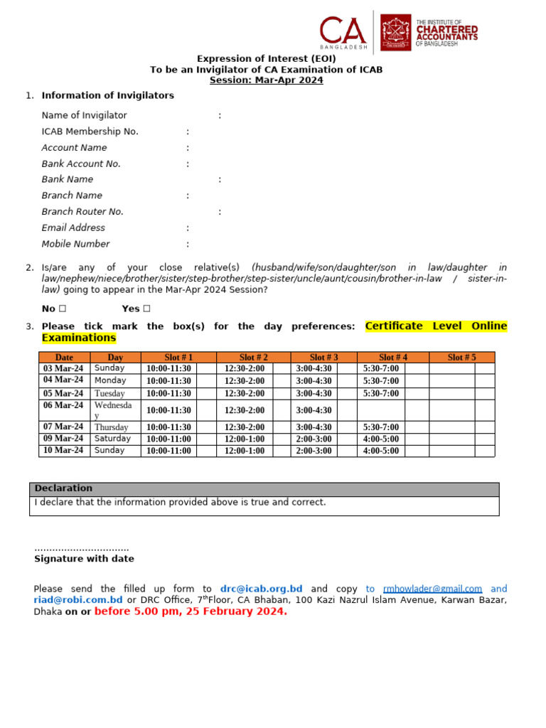 EOI Form (Mar-Apr 2024) - CL | PDF