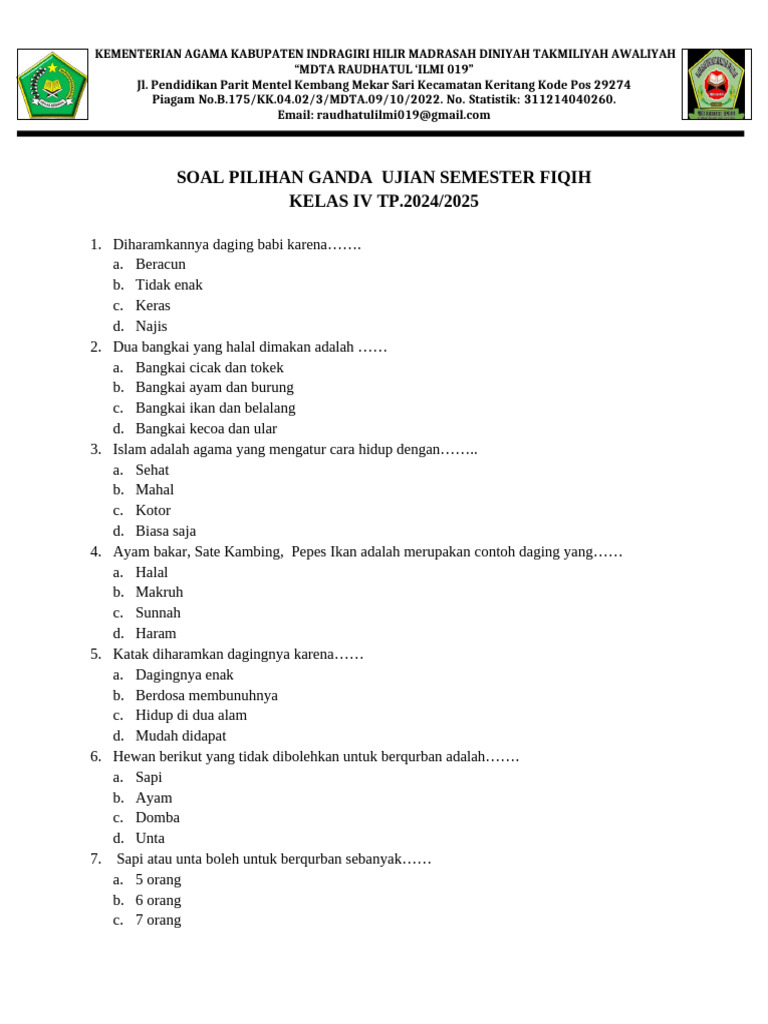 Soal Ujian Fiqih | PDF