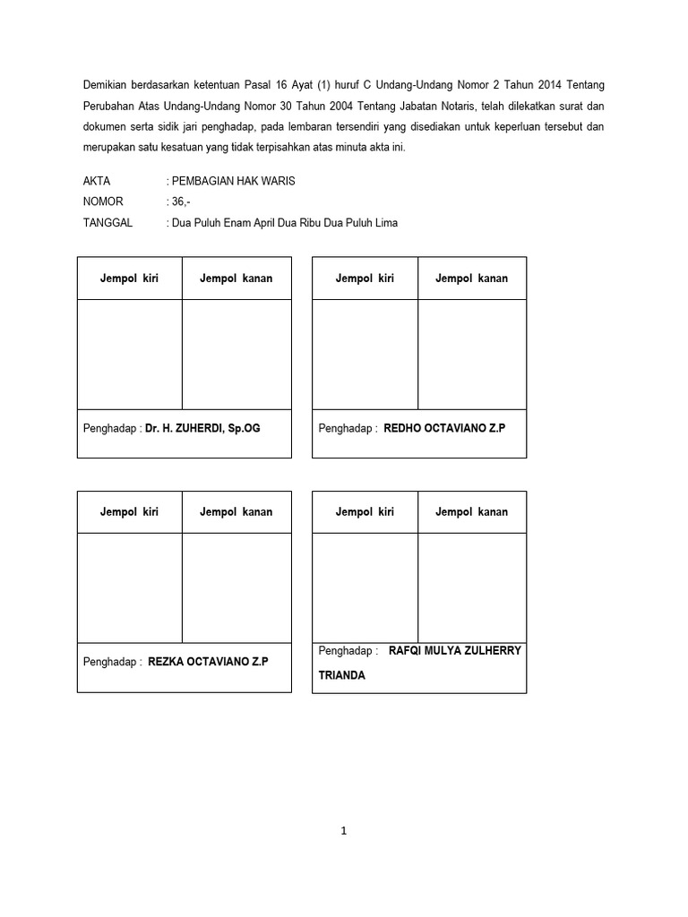 Cap Jempol dalam Akta Waris | PDF