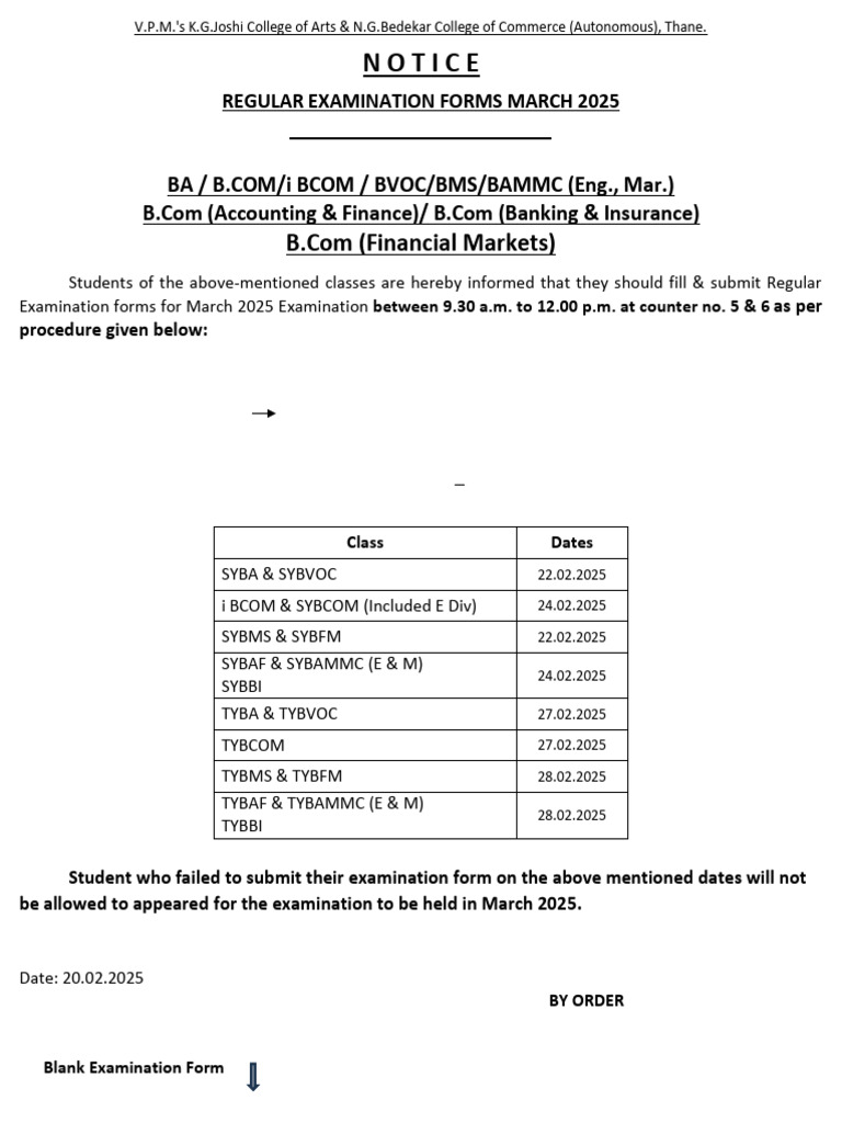 20-Exam Form & Notice For Regular Exam March 2025 Fo IVth & VIth Sem | PDF