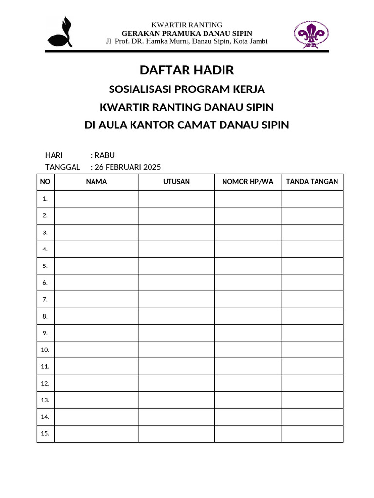 Daftar Hadir Sosialisasi Program Kerja | PDF