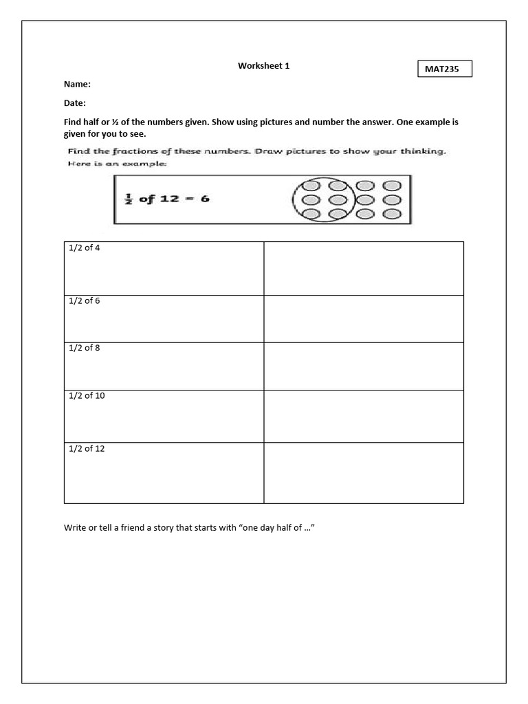 Half Numbers Worksheet for Kids | PDF