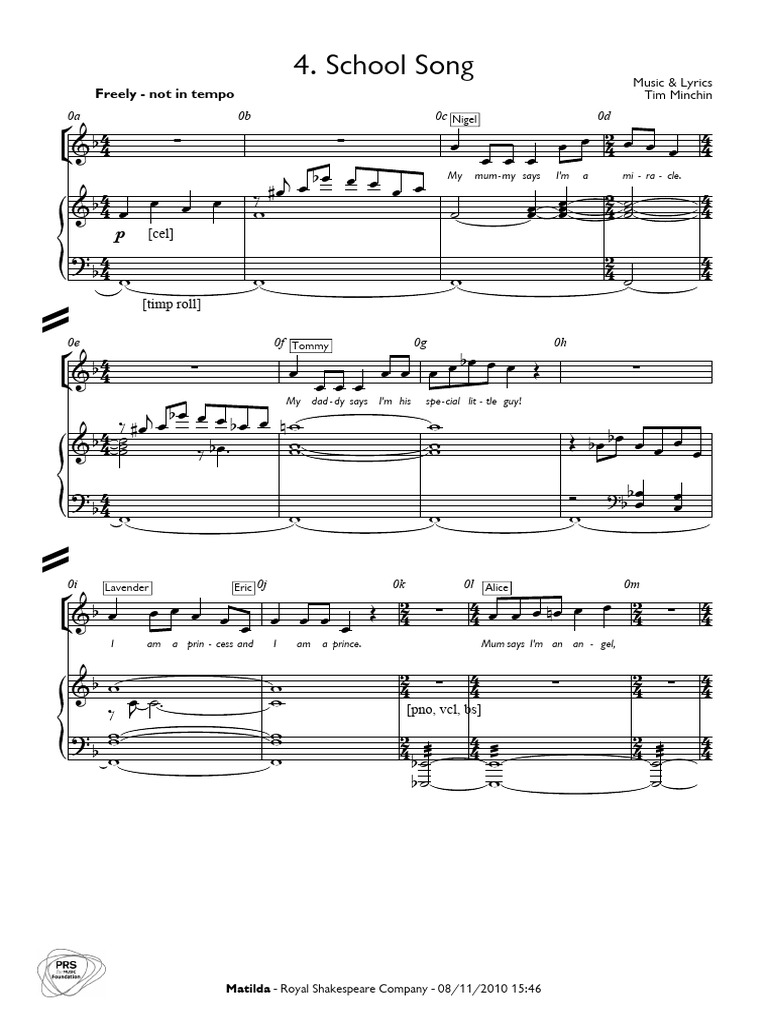 Matilda School Song Lyrics and Notes | PDF