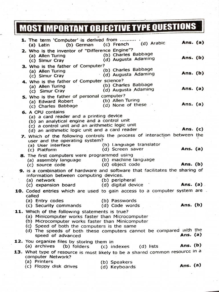 Comp. Fundamental & Architecture Guess Questions | PDF | Computer Data ...