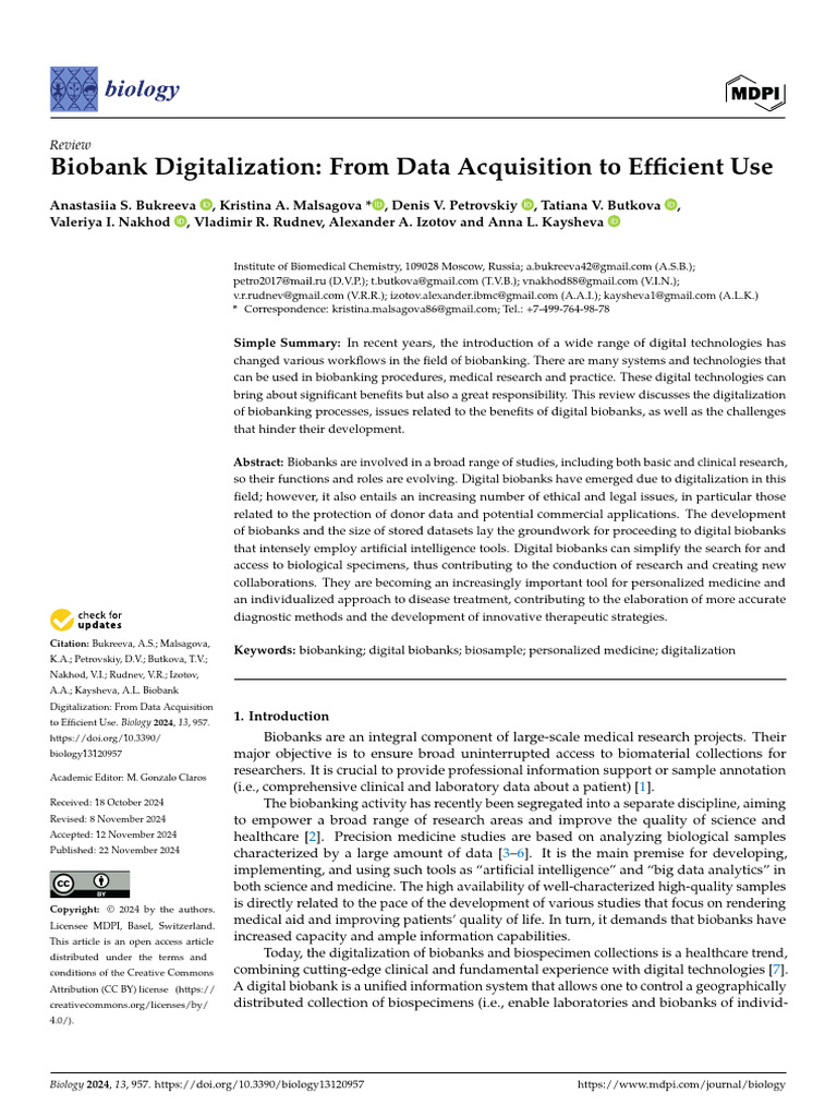 Bukreeva 2024 Biobank Digitalization From Data Ac Pdf Omics