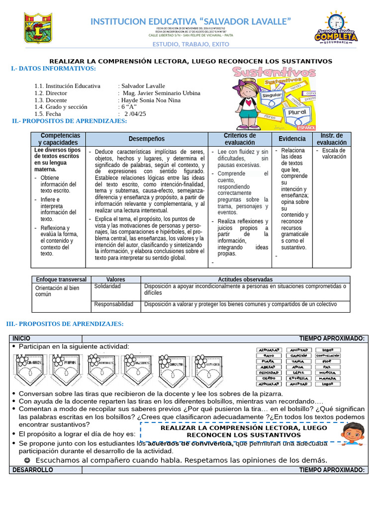 Sustantivo Sesión (Reparado) | PDF | Cuentos | Comprensión lectora