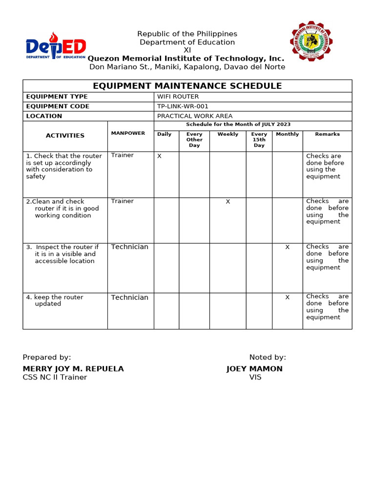 2.-Equipment-Maintainance-Schedule | PDF
