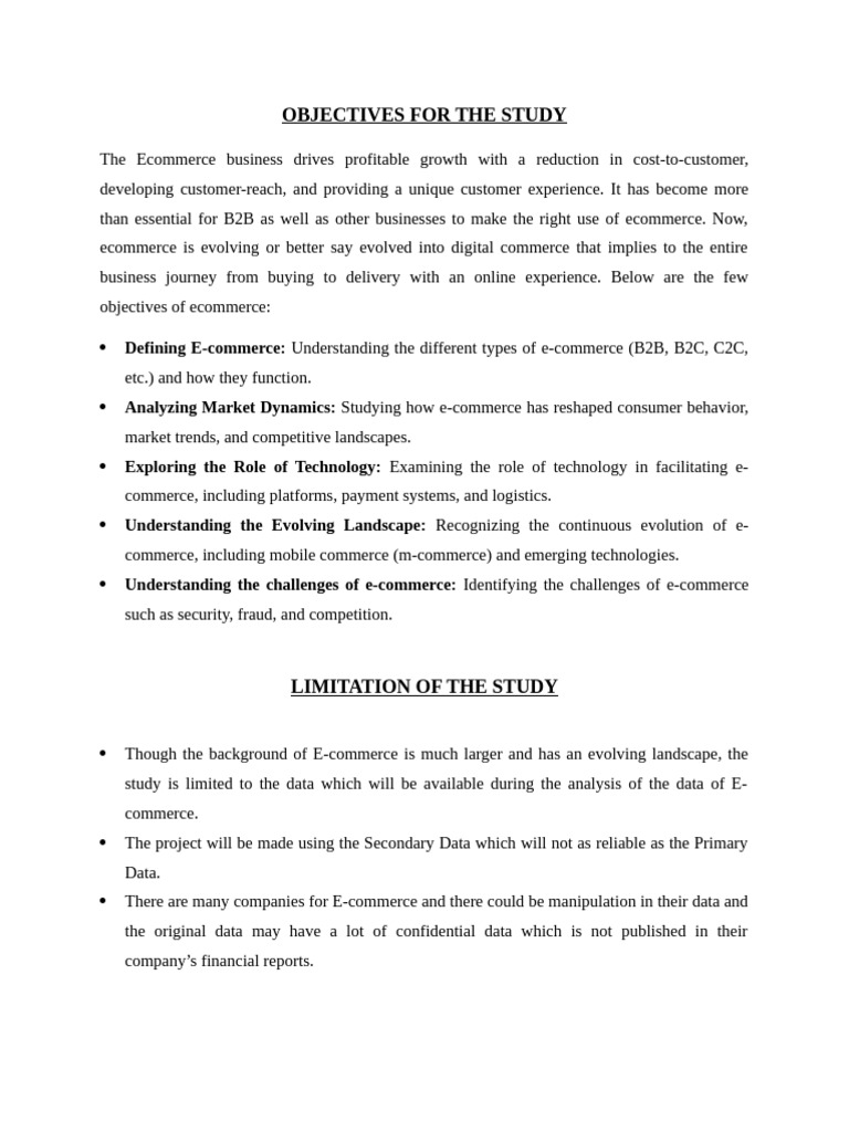 Objectives For The Study | PDF