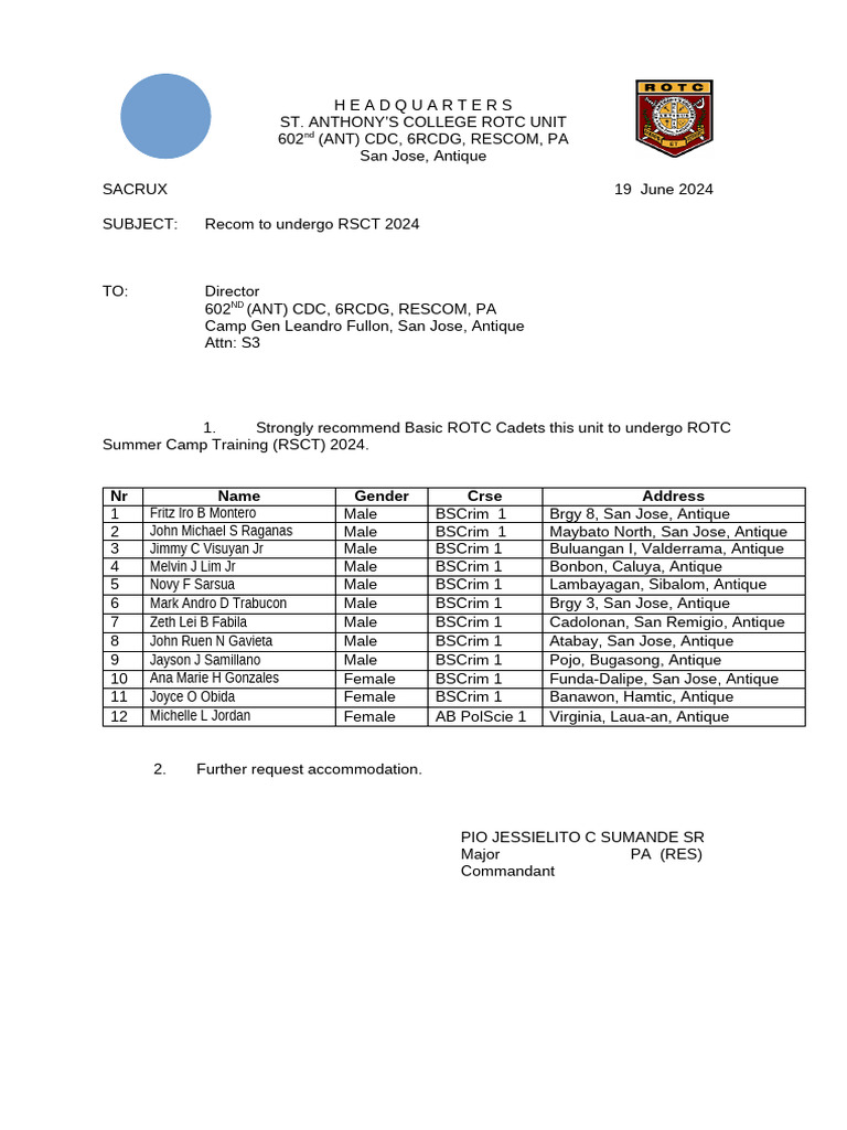 Recom For ARAPT RSCT 2025 | PDF