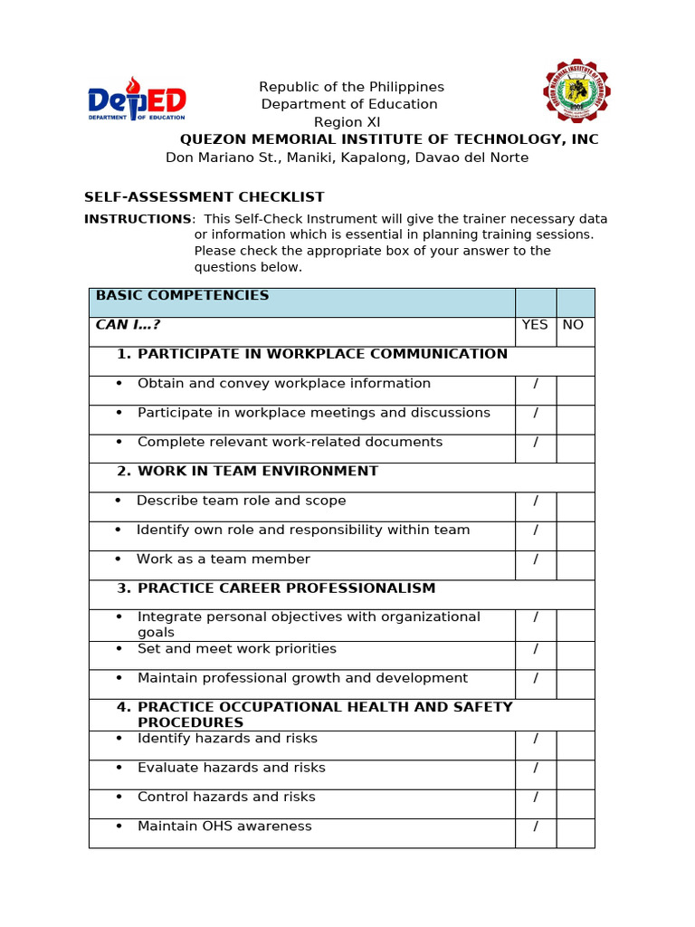 1. Self Assessment Checklist Forms 1 4 | PDF | Computer Network ...