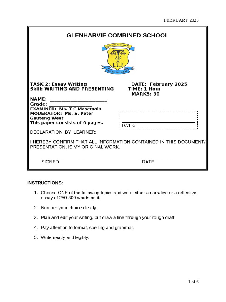 23 - 24 Ann 2025 8eng HL t1 Task 2 Writing | PDF | Paragraph | Essays