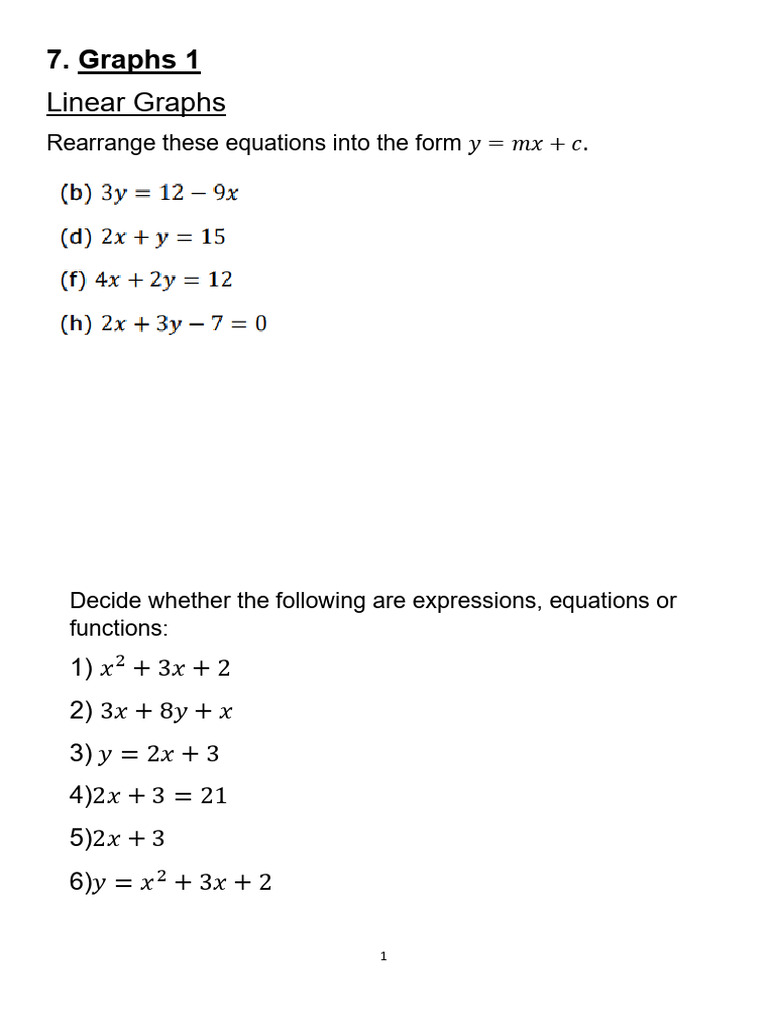 G1 Lesson 7 As - Graphs 1 | PDF | Quadratic Equation | Gradient