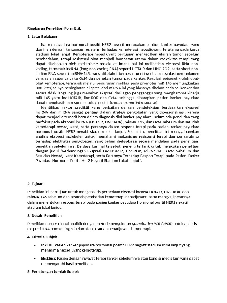 Ringkasan Penelitian Form Etik | PDF