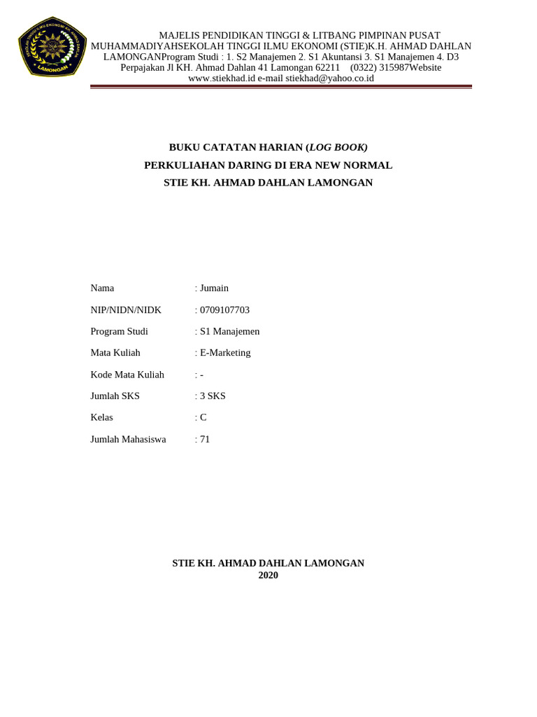 BUKU CATATAN (LOGBOOK) PERKULIAHAN DARING-1-Jumain | PDF