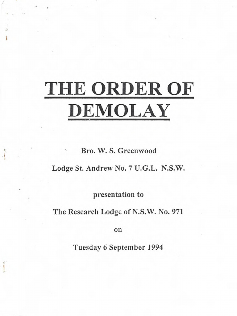 The Order of Demolay by W.S. Greenwood | PDF