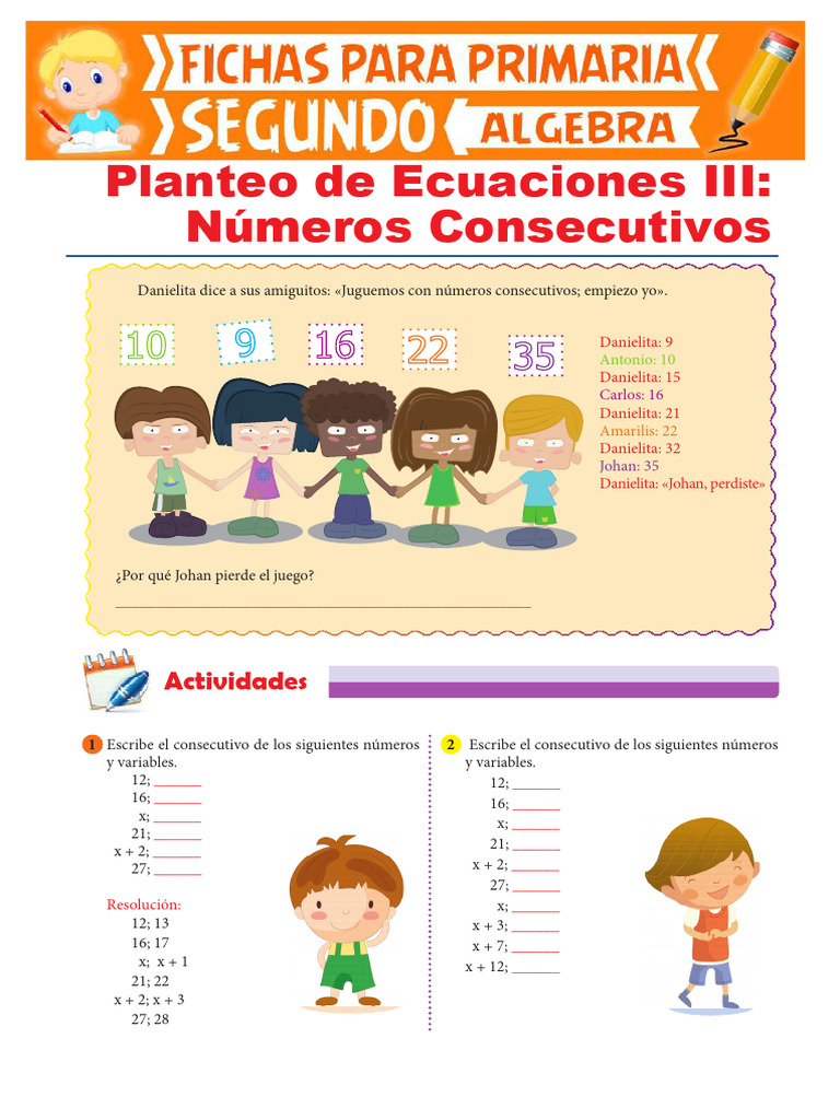 Planteo de Ecuaciones Con Números Consecutivos para Segundo de Primaria | PDF