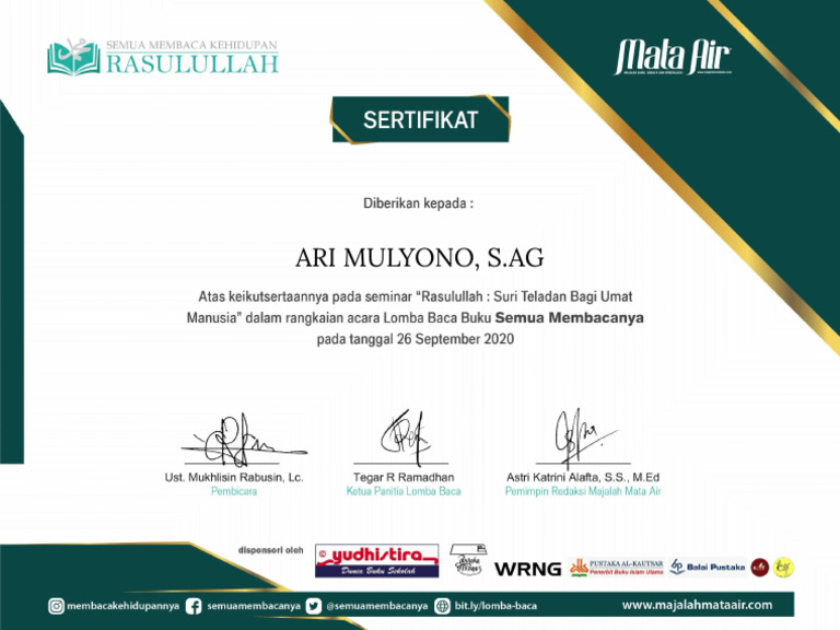 Certificate for ARI MULYONO, S.AG for _Webinar 2_ Nabi Muhammad Na..._ | PDF