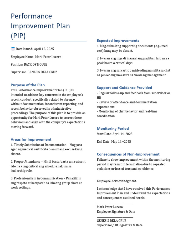 PIP_Mark_Peter_Lucero_Updated | PDF | Business | Social Psychology