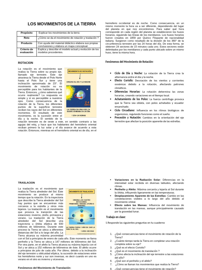LOS MOVIMIENTOS DE LA TIERRA Pregntas | PDF | Tierra | Sistema solar