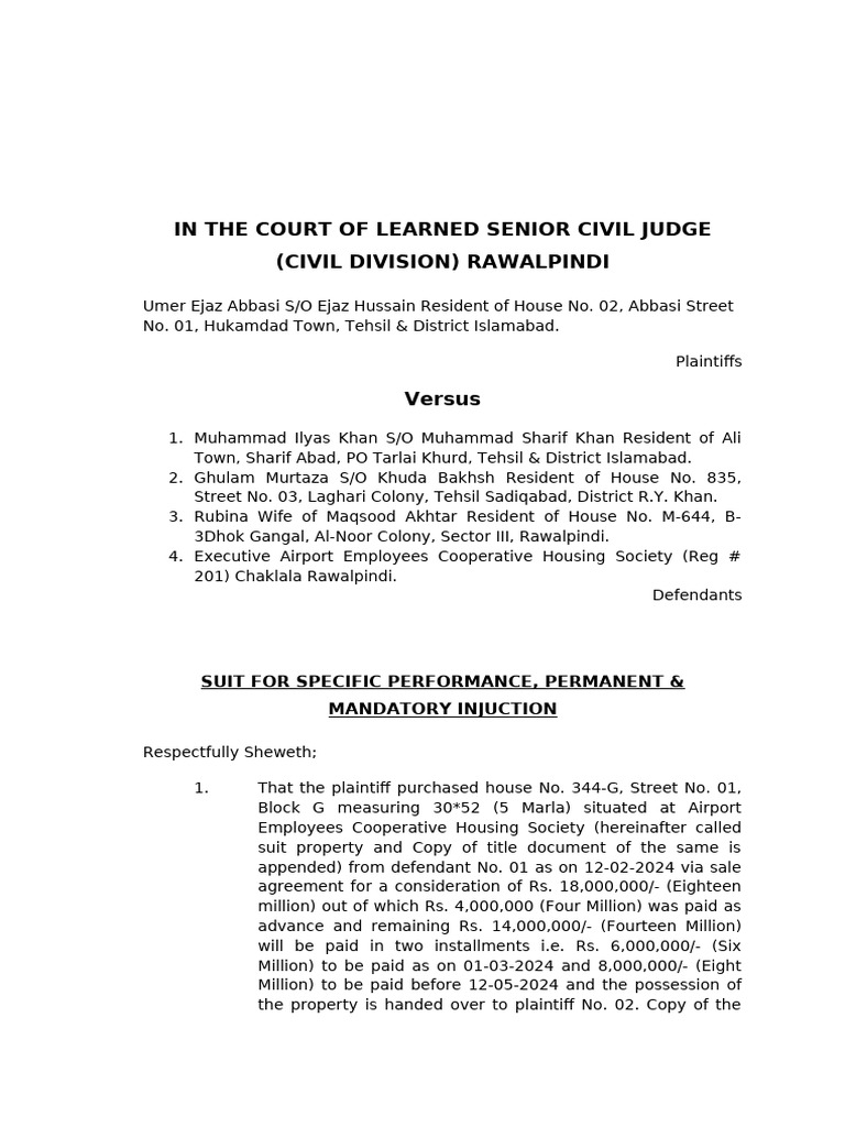 Umer Ejaz Abbasi Vs Muhammad Ilyas Khan Etc | PDF | Lawsuit | Injunction